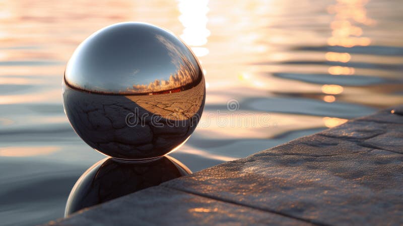 Reflective Serenity: Capturing the Beauty of a Metallic Sphere on Calm ...