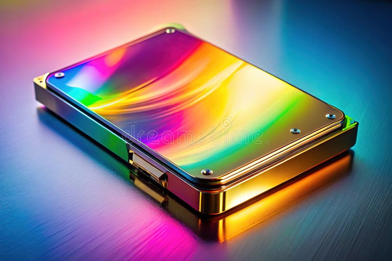 A Stunning External Hard Drive Showcasing Gold Reflections and Vibrant ...