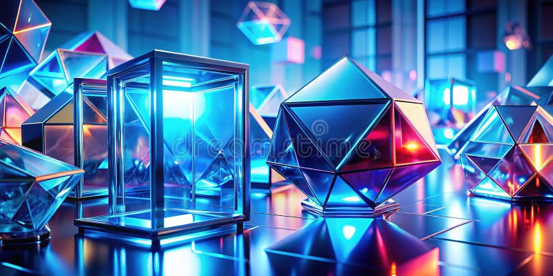 Stunning 3D Rendered Abstract Blue Tech Design Translucent Geometric ...