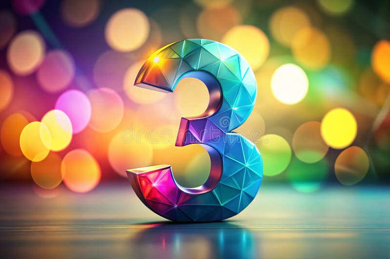 Dynamic 3D Low Poly Number Three Against a Blurry Bokeh Background ...
