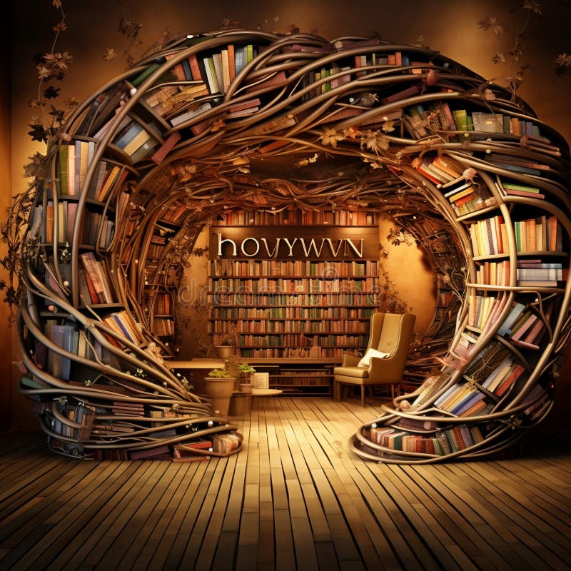 Bookworm S Haven: a Library Enveloped in a Curling Vine of Books Stock ...