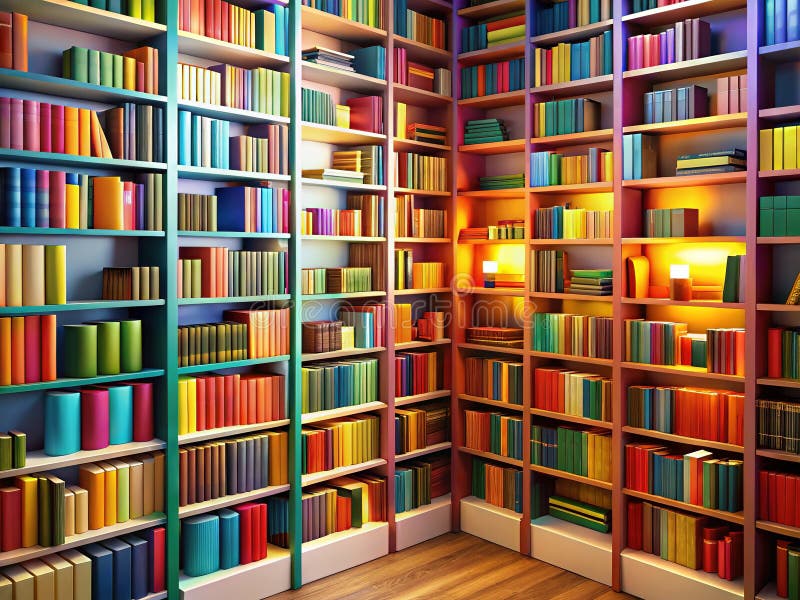 A Vibrant and Organized Home Library CloseUp of Colorful Bookshelves ...