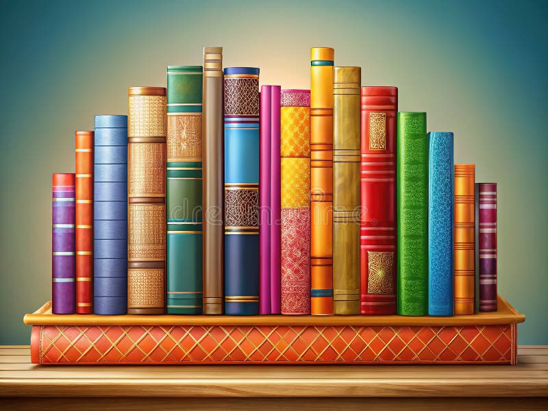 A Detailed Illustration of a Vintage Bookshelf Stacked Volumes Classic ...