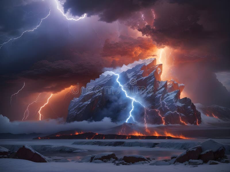 Charged Contrasts: Fire and Ice Lightning Illumination Stock ...