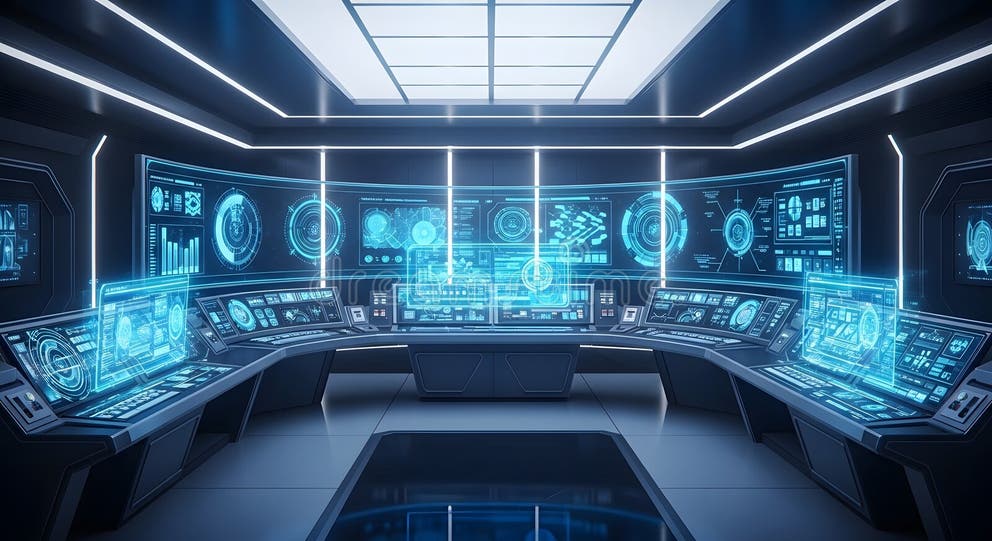 Advanced Tech Control Center with Futuristic Displays and Central ...