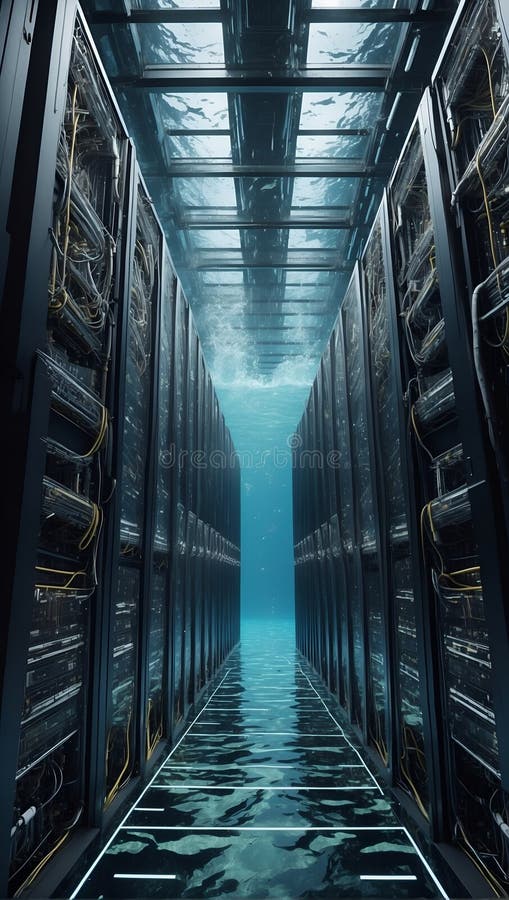 Seabound Innovation: Nature-Powered Data Center. AI Generate Stock ...