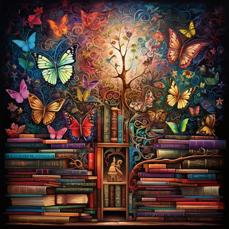 Captivating Scene of a Serene Library with Transforming Letters into ...