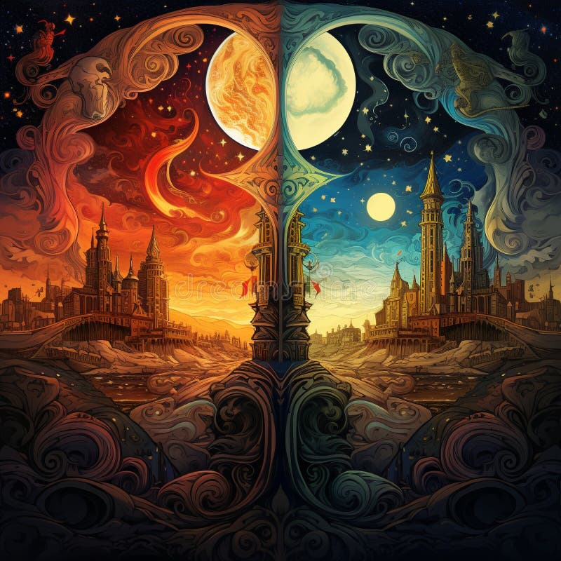 Divine Diptych: Cross and Crescent Symbolizing Unity Stock Illustration ...