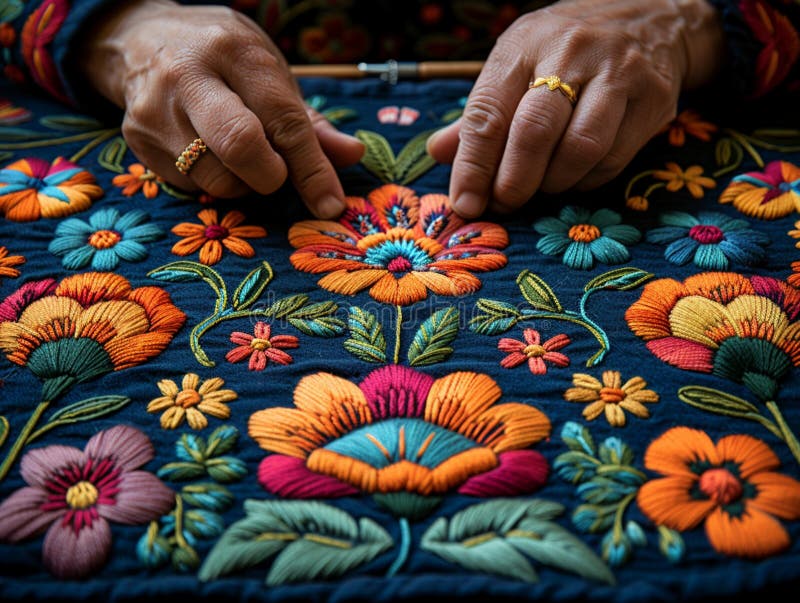 Blossoms in Thread: the Art of Embroidered Flowers" Stock Illustration ...