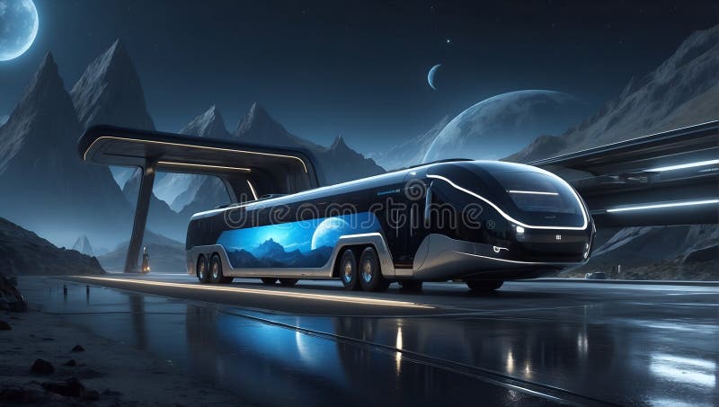 Sleek Intergalactic Bus Station on Alien Planet.ai Generated Stock ...