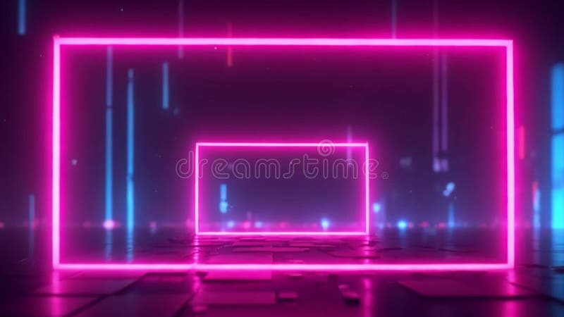Neon Portal, Futuristic Glowing Rectangle Animation with Dark ...