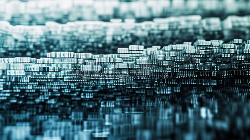 Binary Symphony: Abstract Code Stacks in Monochrome and Gradient Blues Stock Illustration ...
