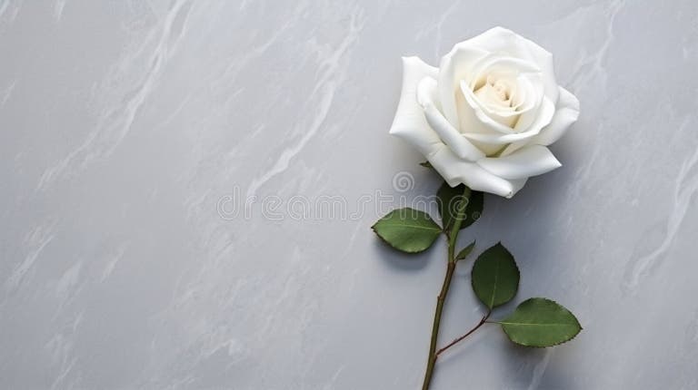 Harmonious Simplicity: White Rose Flower on Grey Surface with Balanced ...