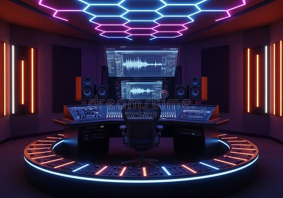 Futuristic Cyberpunk Command Center with Neon Lights and Holographic ...