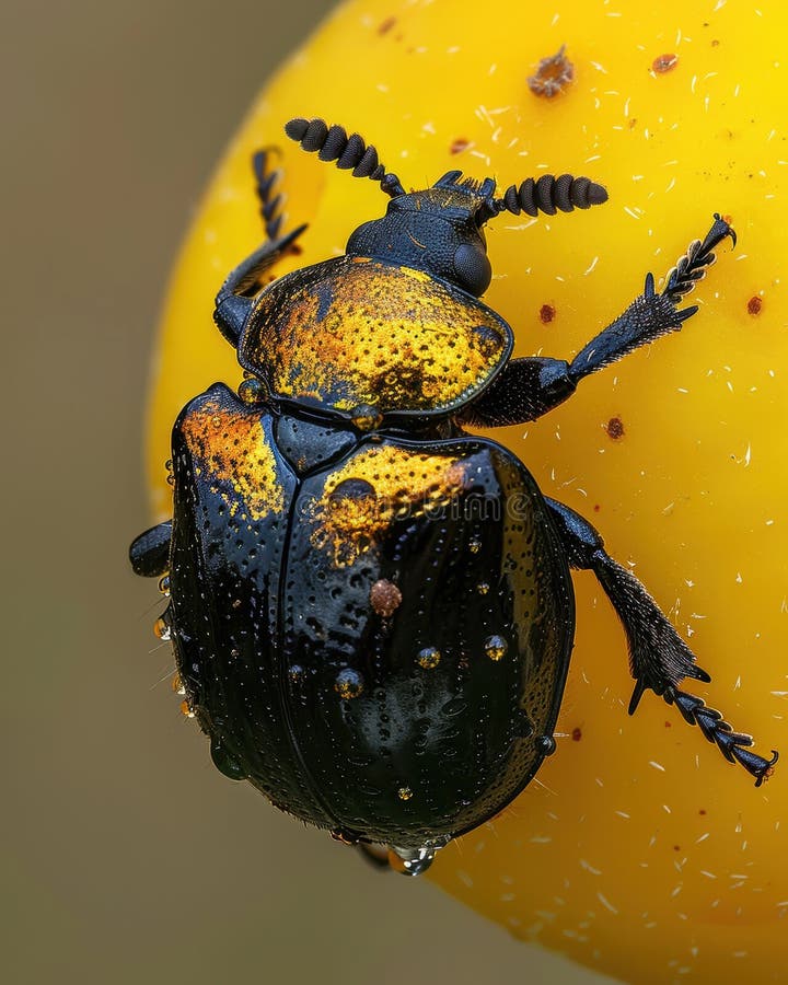 Close Up Photograph of a Colorful Beetle on a Yellow Surface ...