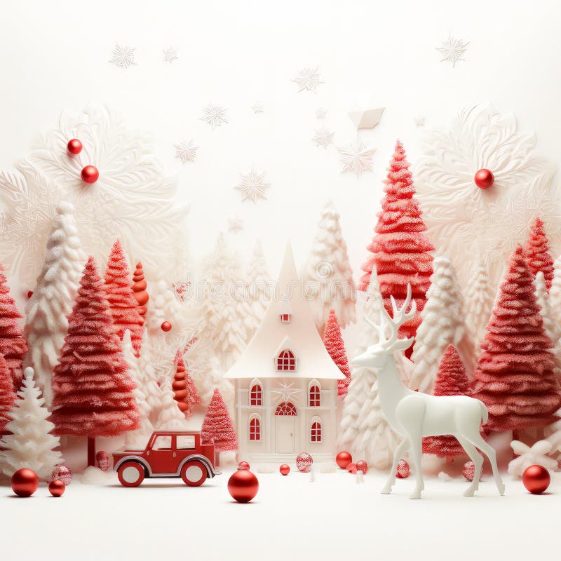 Isometric Christmas Scene with Red and White Color Items, Christmas ...