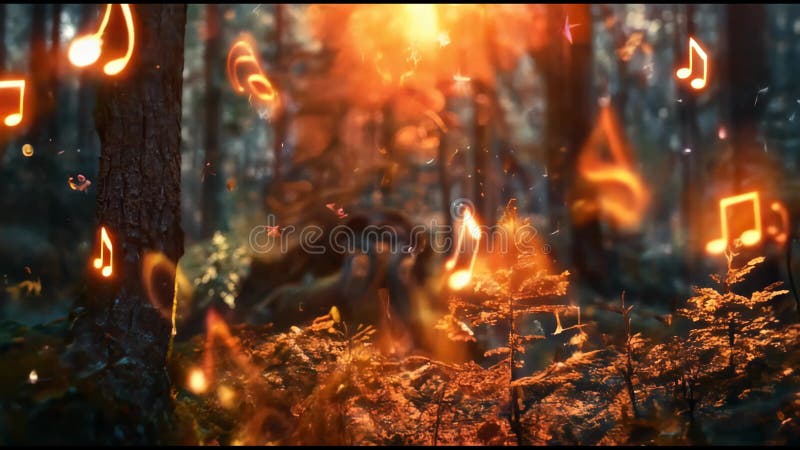 Dancing Music Notes in a Mysterious Forest at Golden Hour Stock Footage ...