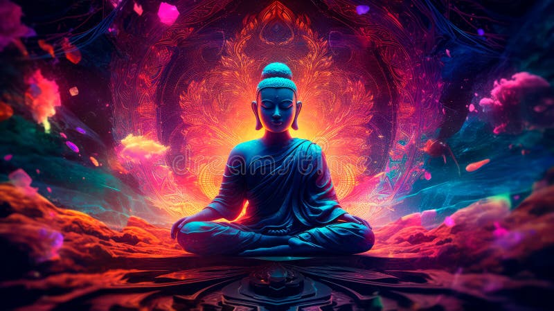 Cosmic Serenity: Futuristic Psychedelic Buddha Meditation Stock ...