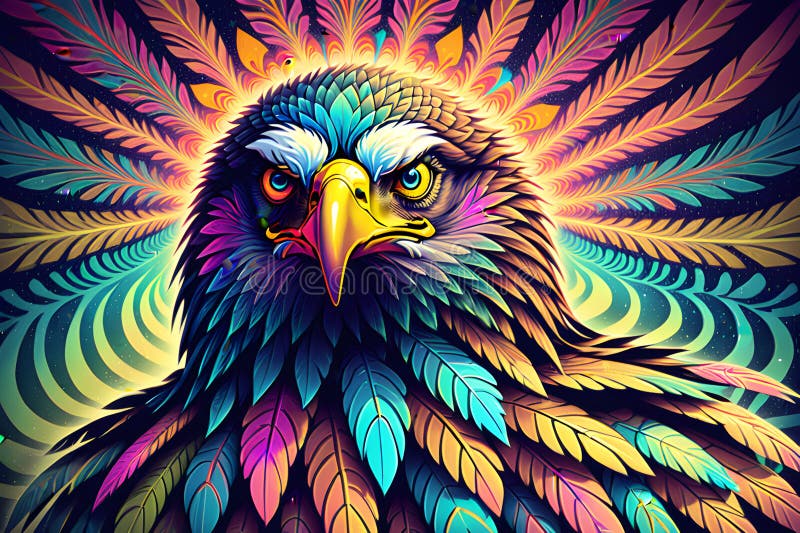 Psychedelic Eagle in DMT Style Illustration Stock Illustration - Illustration of decorative ...