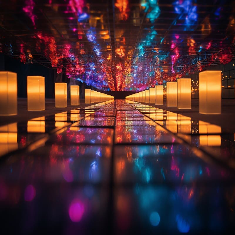 Infinite Reflections with Bokeh and Light Patterns Stock Illustration ...