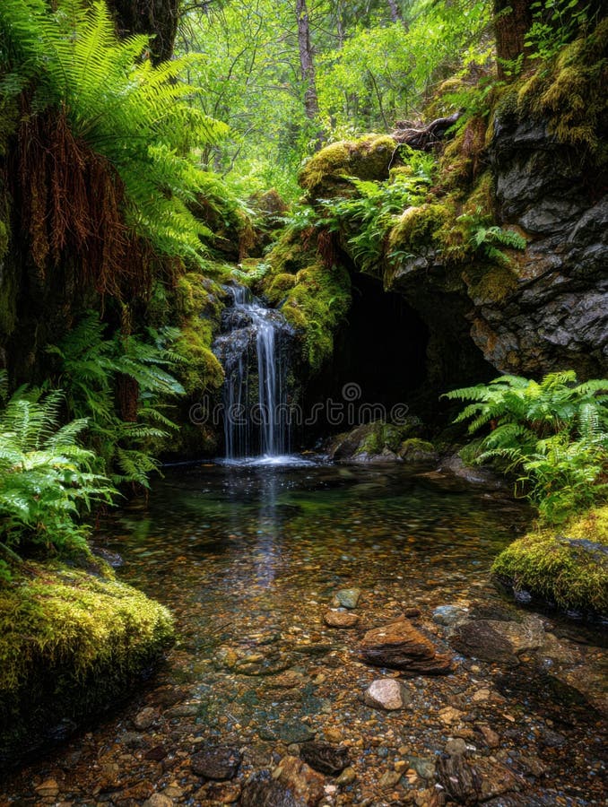 A Water Spring in a Grotto Deep in a Remote Forest Generative AI Stock ...