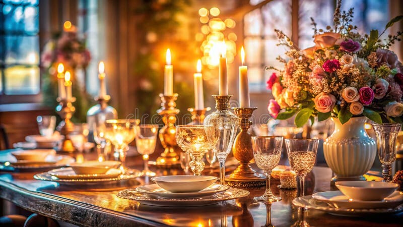 A Luxurious Double Exposure Captivating Dinner Party Setup with ...