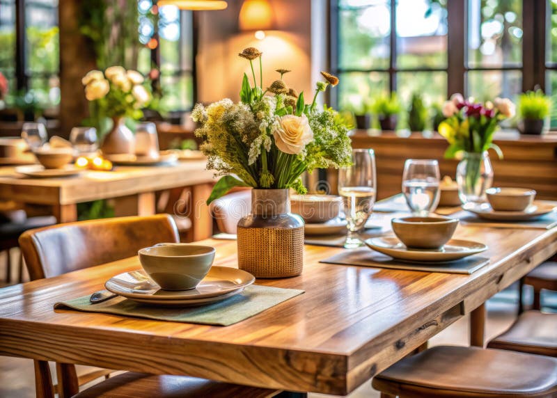 A Luxurious Restaurant Dining Experience: Wooden Table Setting with ...