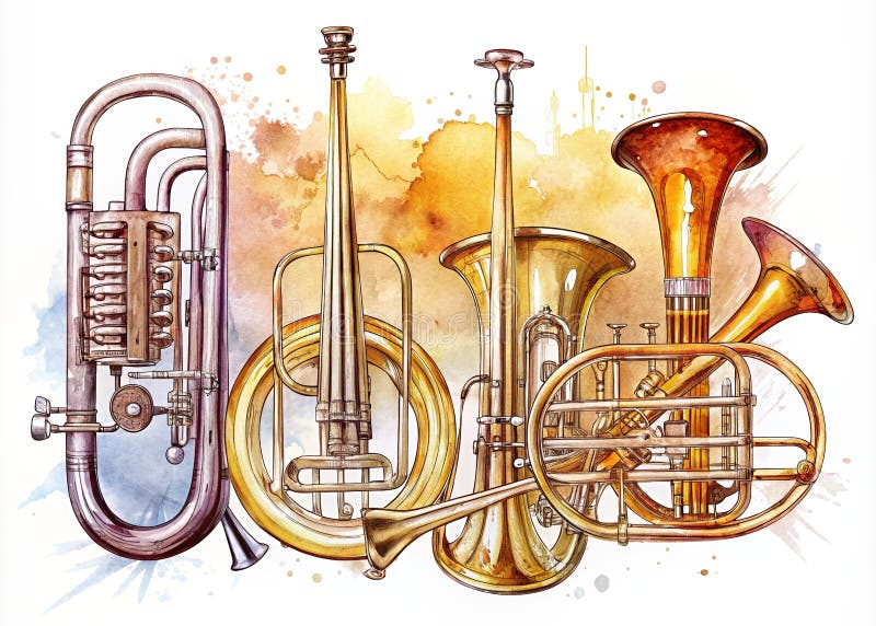 A Captivating Collection of Brass and Woodwind Instruments HandDrawn ...