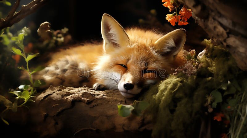 Fox Sleeping and Resting in Natural Habitat Stock Illustration ...