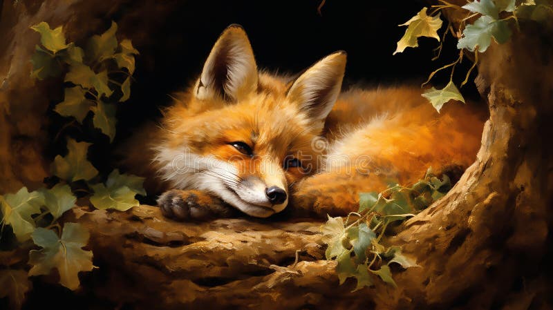 Fox Sleeping and Resting in Natural Habitat Stock Illustration ...
