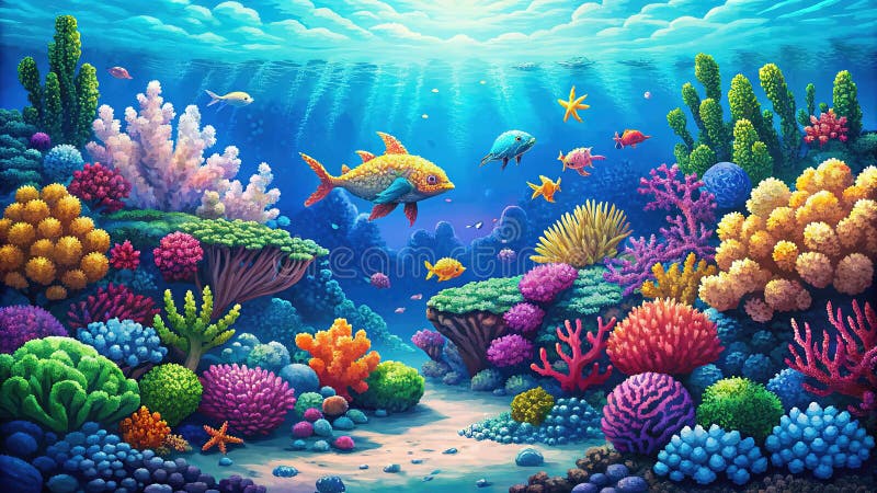 8Bit Pixel Art Ocean Background Stunning Underwater Scene for Gaming ...