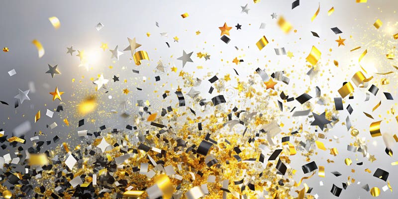 A Sparkling Explosion of Black Gold Yellow and Silver Confetti a Festive Background for Any ...