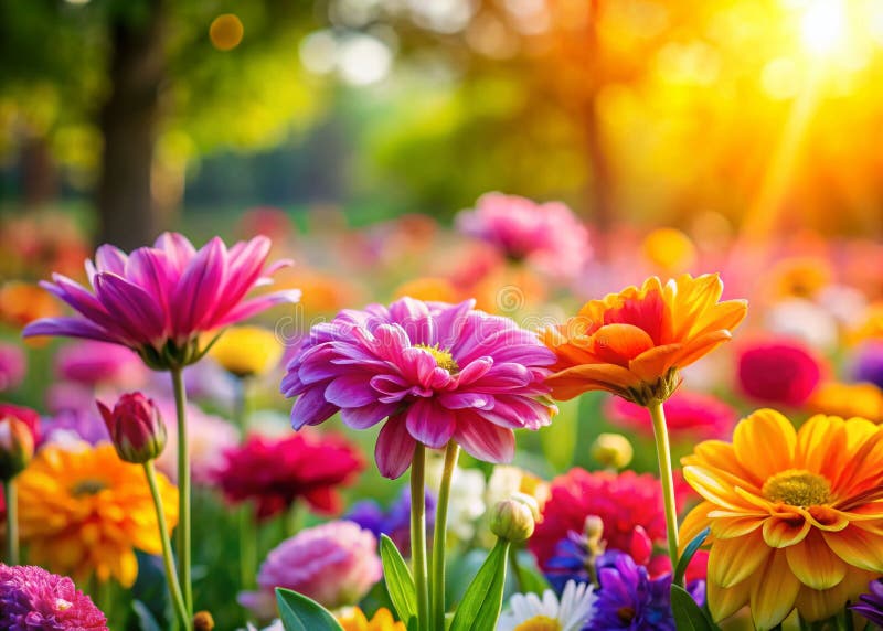A Burst of Springtime Color CloseUp Floral Display in a Sunny Park ...