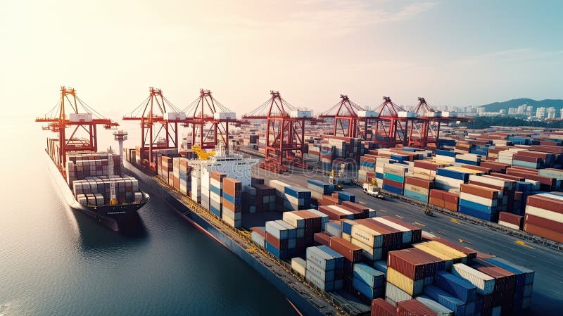 Active Seaport with Container Handling Terminals Stock Image - Image of ...