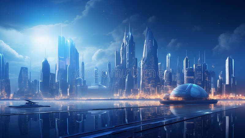 Cosmic Utopia: Futuristic Horizon Stock Illustration - Illustration of ...