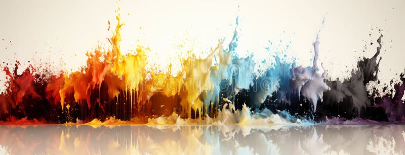 Wide Multicolor Banner with Colorful Paint Explode and Splash in White ...