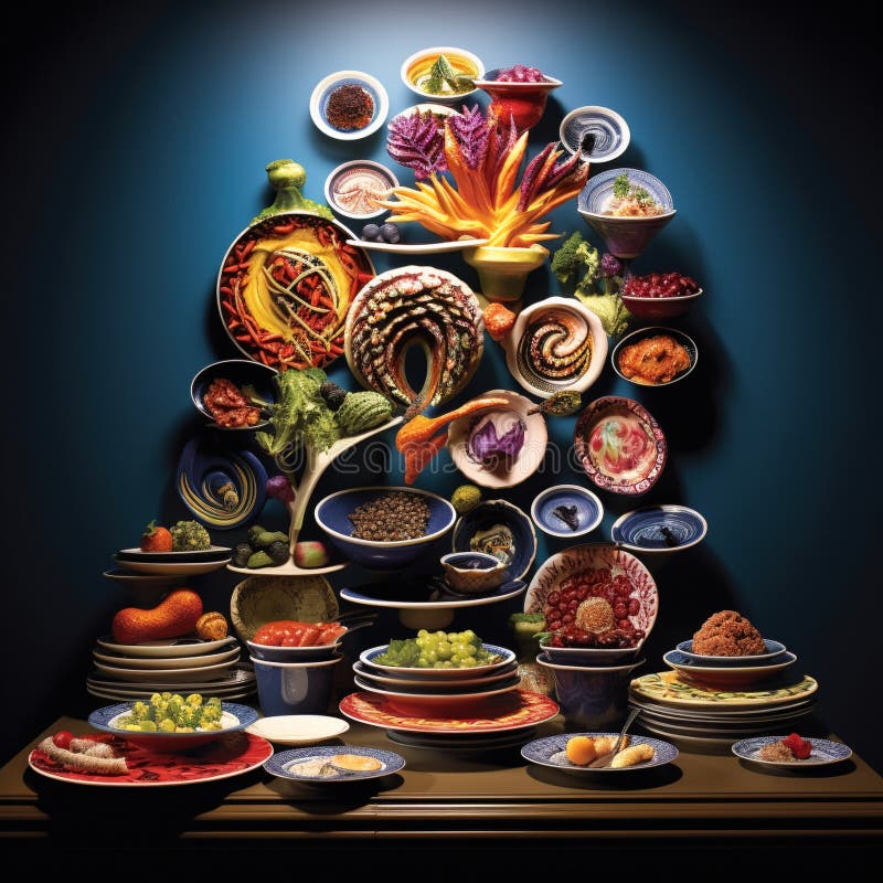 Tabletop Tapestry: Artistic Arrangement of Plates and Bowls Stock Photo ...