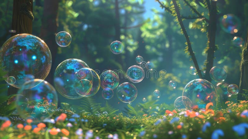 Enchanted Forest: Soap Bubbles Dance Amidst Nature S Splendor Stock ...