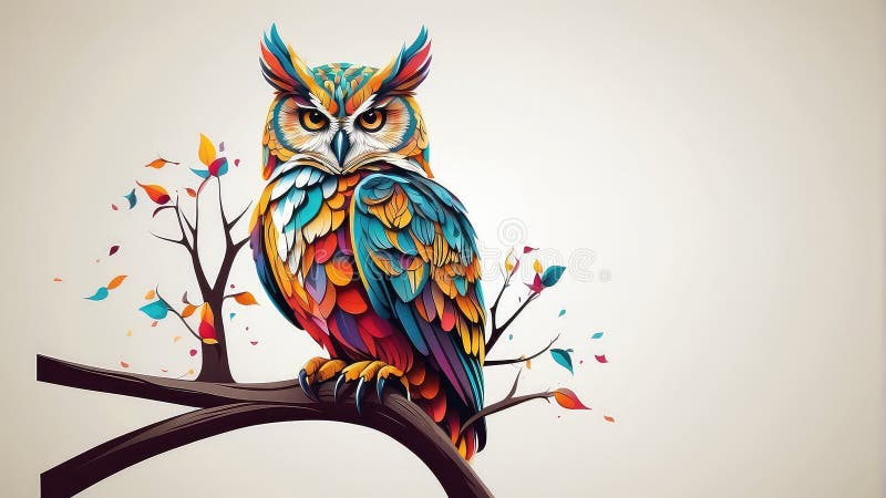 White Background Stylized Colorful Owl Stock Illustration ...