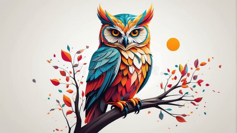 White Background Stylized Colorful Owl Stock Illustration ...
