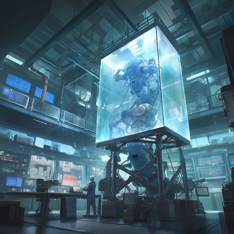 High-Tech Laboratory with Futuristic Robotics Stock Illustration ...