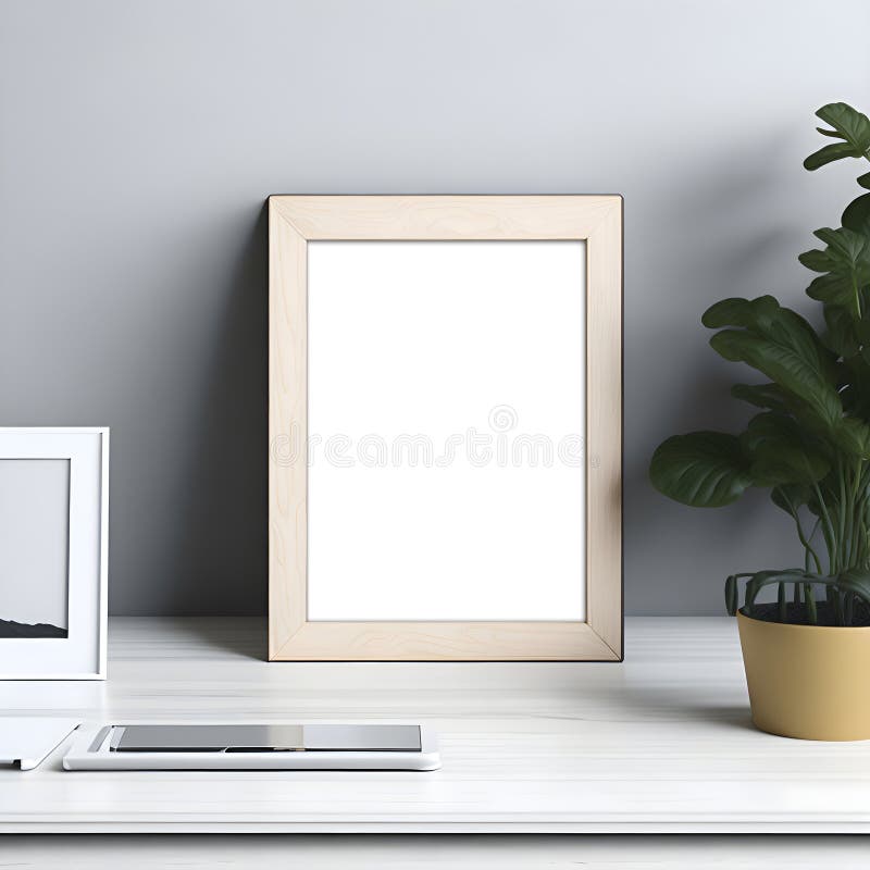 Empty Picture Frame Mock-Up on the Desk for Creative Interior Design ...