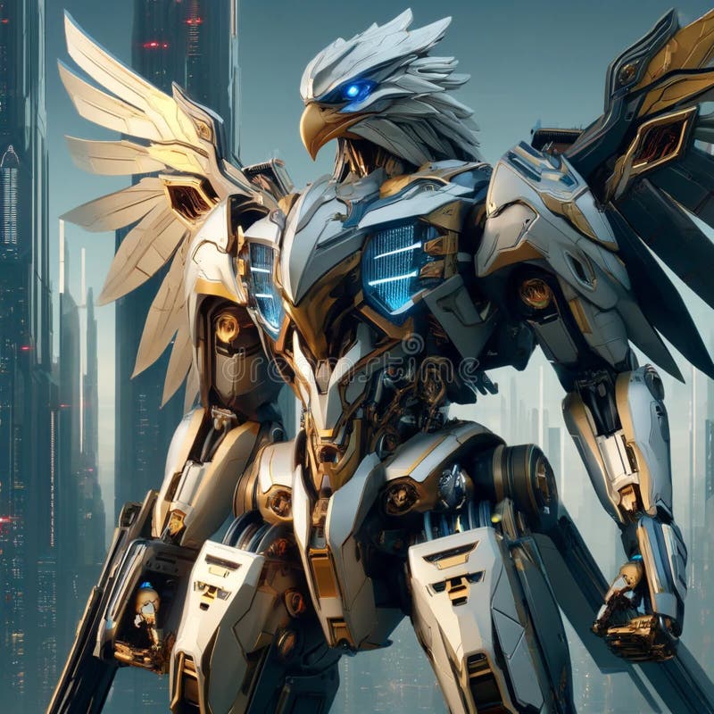 Robotic Avian Guardian: Futuristic Eagle Mech in Sci-Fi Landscape Stock ...