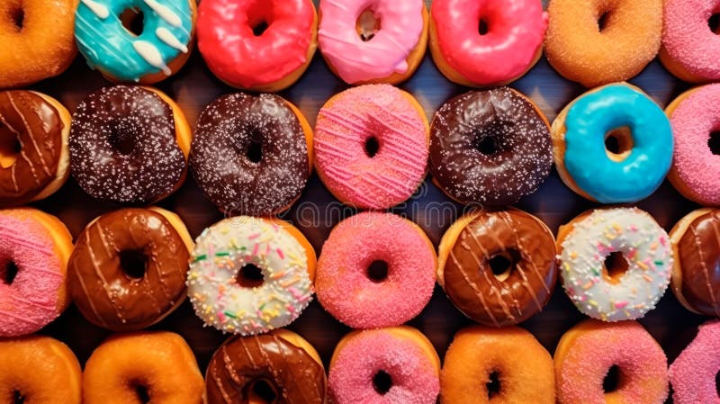 Vibrant Temptations: Assorted Colorful Donuts Against a Dark Background ...