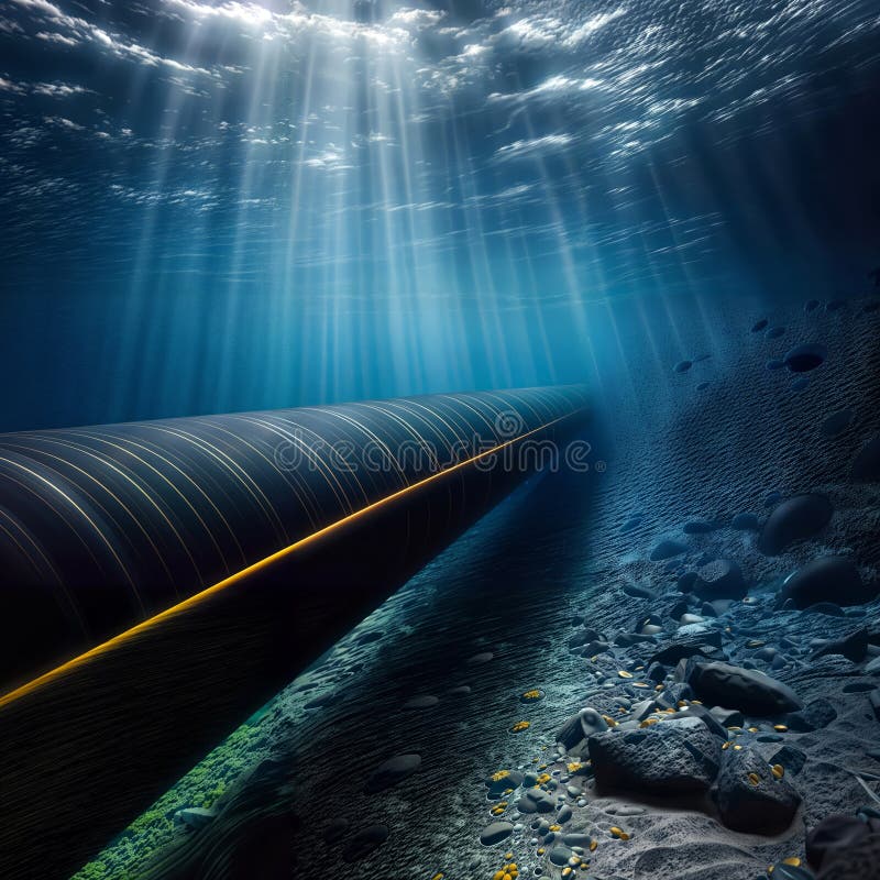 Underwater Landscape with a Submarine Cable in Water. 3d Render ...