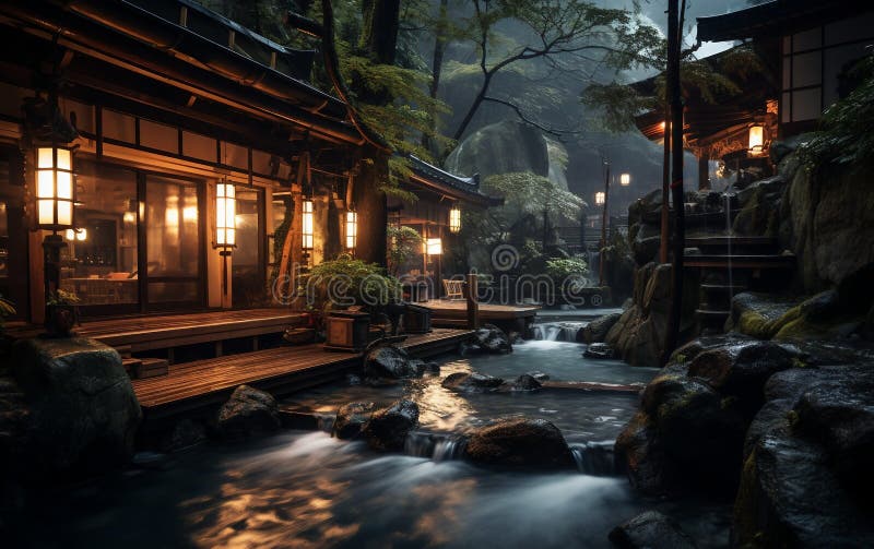 Immersed in the Atmosphere of a Traditional Japanese Onsen. Stock ...