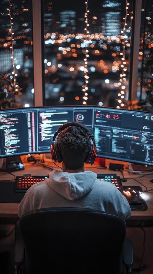 Immersed in Code, a Tech Aficionado Interacts with Multiple Screens ...