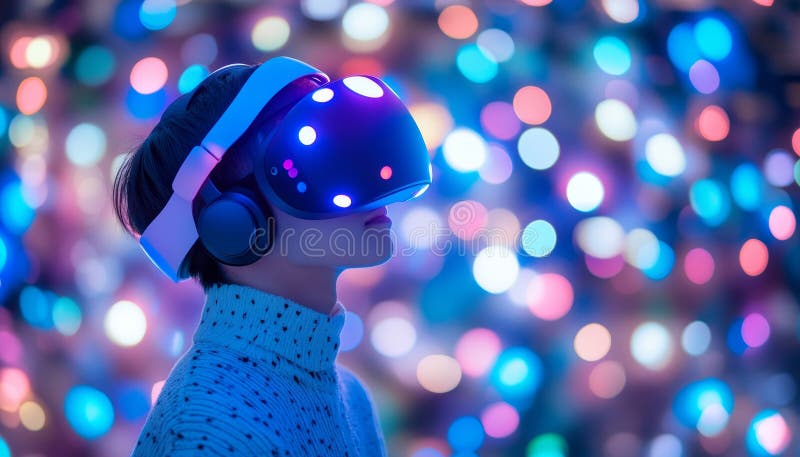 Immersed in Digital Worlds Person with VR Headset Experiences Stunning ...