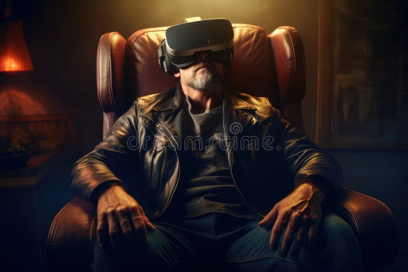 Immersed Reality: Man Engrossed in VR Experience. Stock Illustration ...