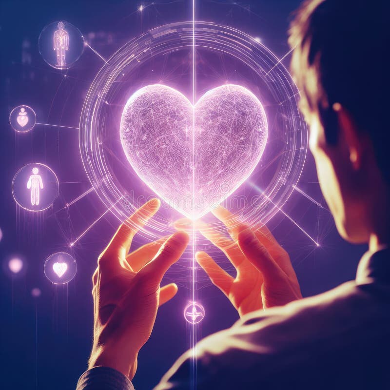 Man Harnessing the Power of a Digital Heart Stock Photo - Image of ...